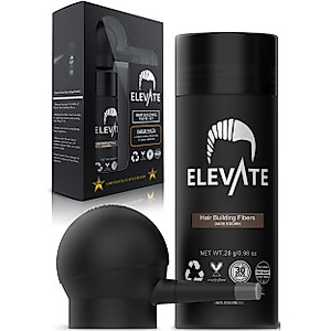 ELEVATE Hair Perfecting 2-in-1 Kit | Set Includes Natural Hair Thickening Fibers & Spray Applicator Pump Nozzle | Instantly Conceal & Thicken Thinning or Balding Hair Areas for Men Women (Dark Brown)