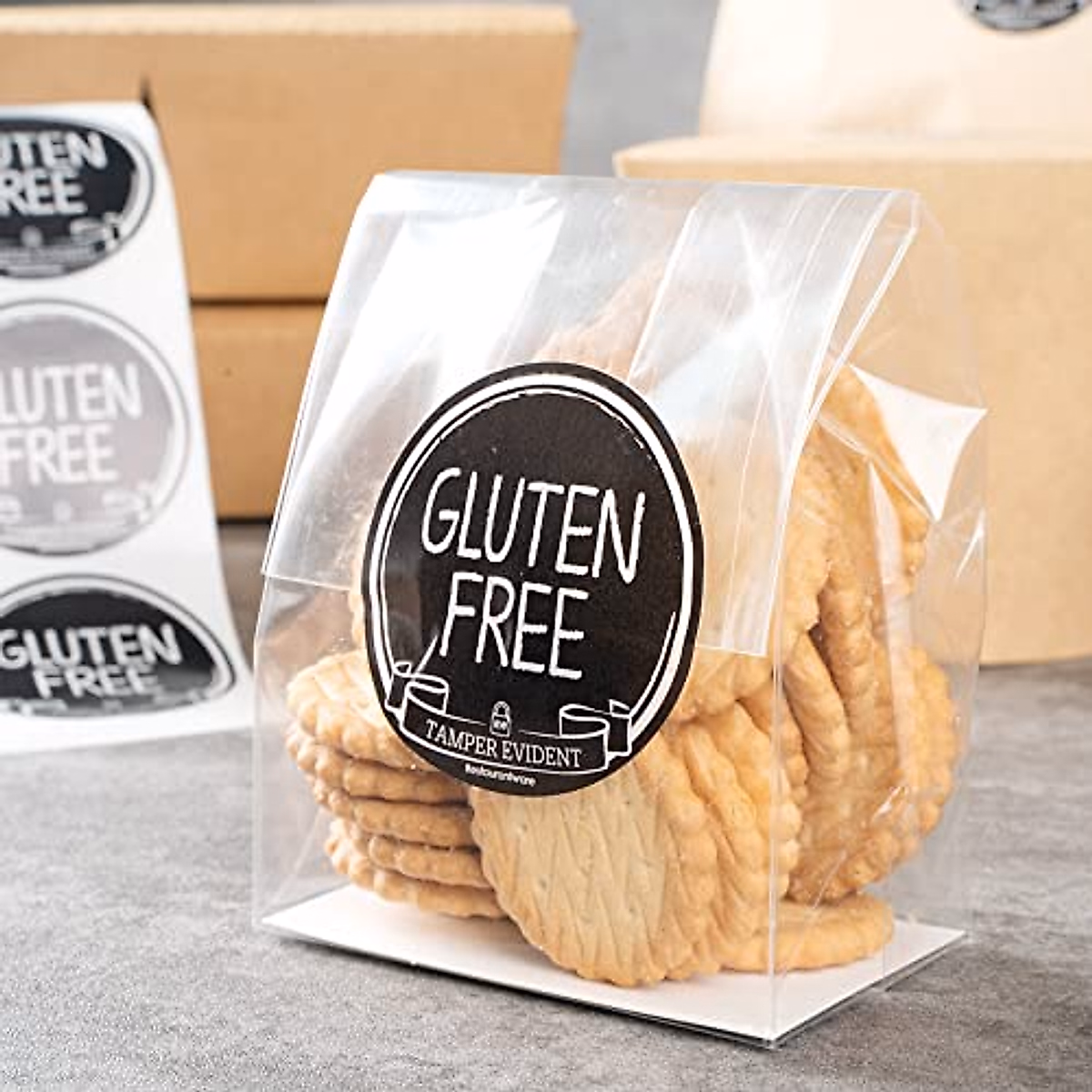 Restaurantware Label Tek 2 Inch Tamper-Evident Stickers For Gluten Free Food 500 Rolled Tamper Seal Stickers - Chalkboard Design For Safe Food Delivery Black With White Font Plastic To Go Stickers
