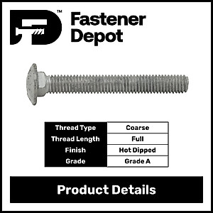 3/8"-16 x 4 Hot Dipped Galvanized Carriage Bolt, Quantity 50 - by Fastener Depot, LLC