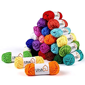 LIHAO 24 Acrylic Yarn Skeins for Knitting Mini Yarn Assorted Colors for Crochet Crafts DIY Gift — 100% Acrylic, 15g