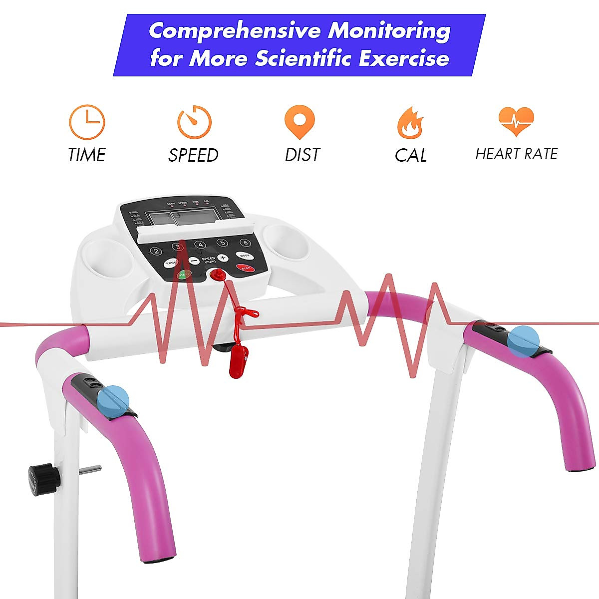 GYMAX Foldable Treadmill, Portable Treadmill with with 12 Preset Programs, LCD Monitor, Built-in Wheels & Pulse Sensor, Freestanding Easy Assembly Running Machine for Small Space Home Gym (Pink)