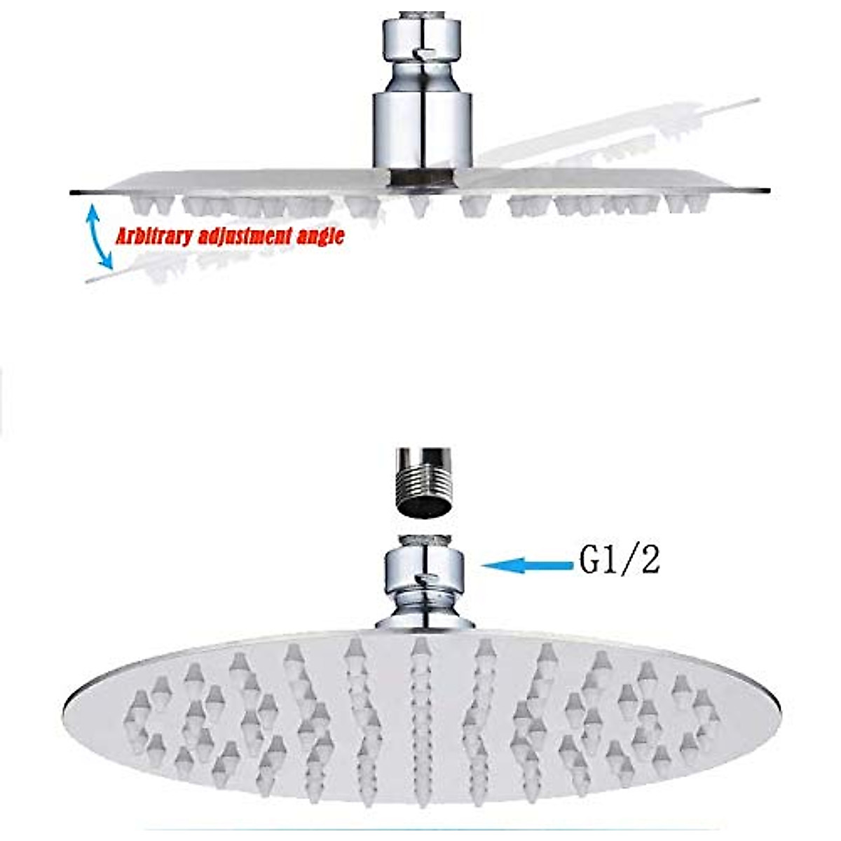 Luxury Round Rain Shower Head Large Stainless Steel High Pressure Shower Head Ultra Thin Rainfall Bath Shower with Silicone Nozzle Easy to Clean and Install (6 INCH)