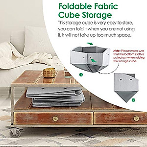TomCare 4-Pack Storage Baskets Foldable Trapezoid Storage Box Fabric Cube Storage Box Storage Cubes with Durable Rope Handles Cube Organizer Storage Containers for Living Room Bedroom Office (Grey)