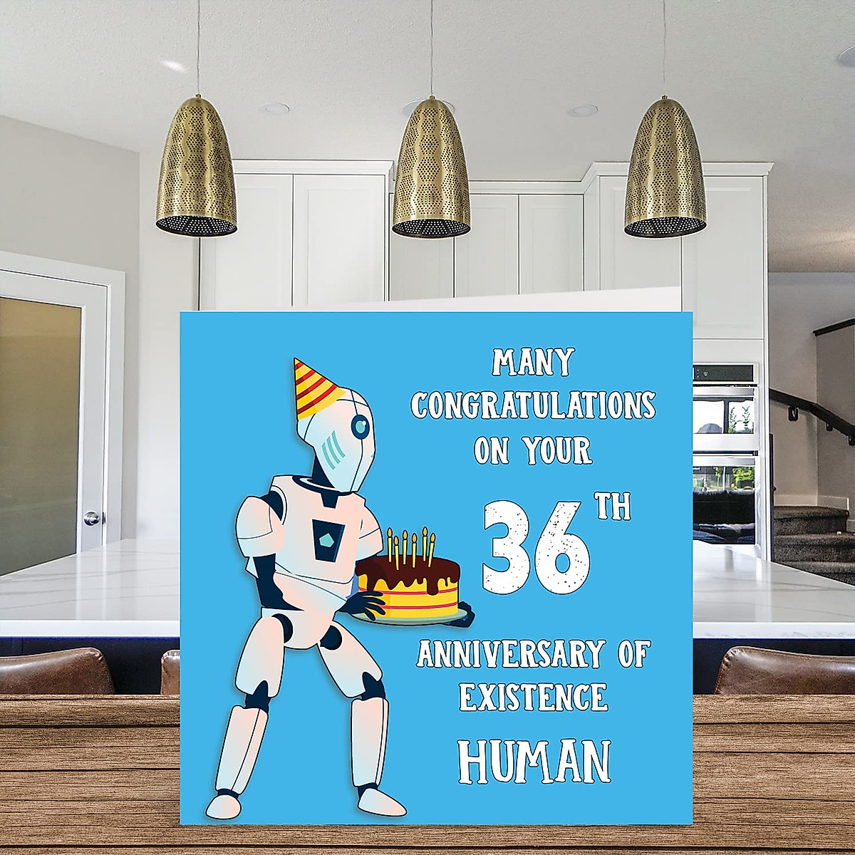 Funny 36th Birthday Cards for Men Woman - Robot Droid - Happy Birthday Card for Dad Mom Son Daughter Brother Sister Uncle Aunt Cousin, 5.7 x 5.7 Inch Joke Humor Greeting Cards