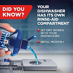 Finish Jet-Dry Dishwasher Rinse Aid, Compatible with Dishwasher Detergent, Prevents Spots & Residues, Dries, Shine & Protects, 16 oz, 155 Washes.