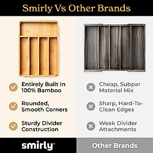 SMIRLY Silverware Drawer Organizer – Bamboo Kitchen Drawer Organizer, Adjustable Utensil Holder and Cutlery Tray, Drawer Dividers for Flatware and Kitchen Utensils