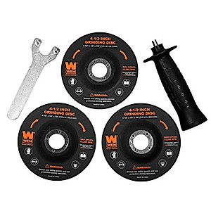 WEN 94475 7.5-Amp 4-1/2-Inch Angle Grinder with Reversible Handle, Three Grinding Discs, and Carrying Case, Black,orange