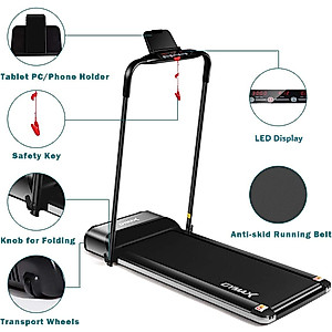 GYMAX Folding Treadmill, Slim Foldable Exercise Running Walking Machine with LED Monitor & Tablet/Phone Holder, Ultra-Thin Installation-Free Treadmill for Home/Gym Black