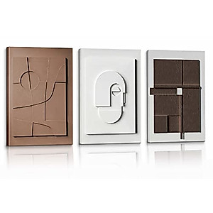 3 Pieces Brown White Geometric Abstract Minimalist Wall Art Canvas Nordic Home Decor Luxury Modern Simple Line Art Canvas Print Picture Bedroom Office Living Room Framed Size: 16 "24" 3