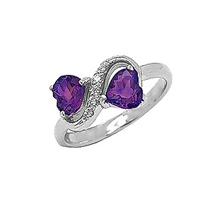 Elegant 10k White Gold Double Heart Amethyst and Diamond Infinity Ring (Size 6.25)