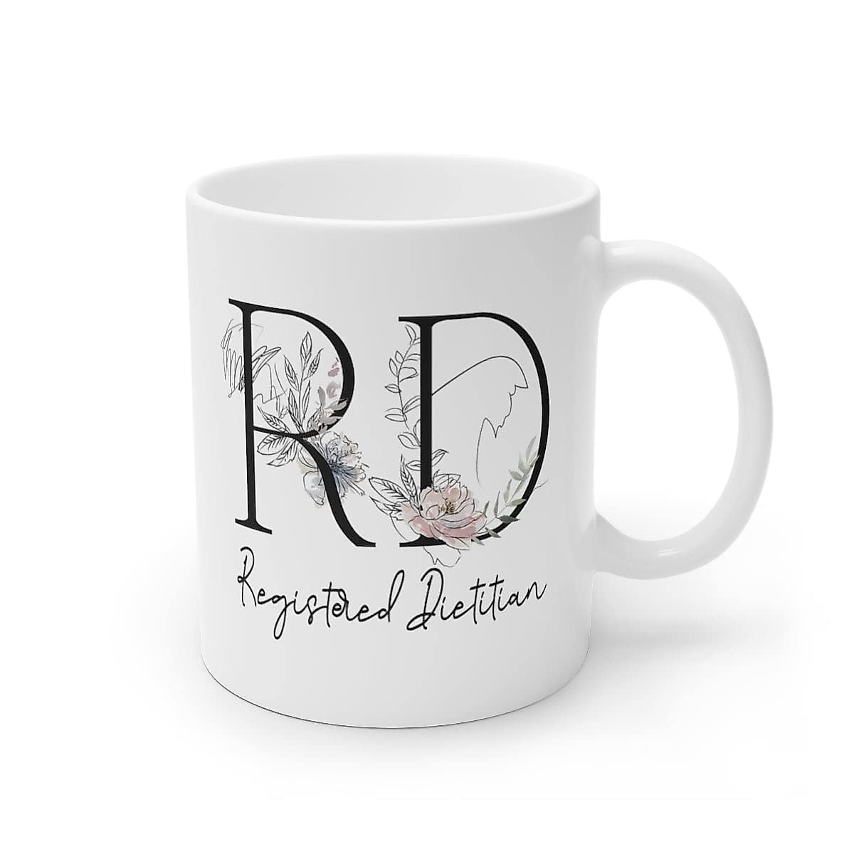 PaulDesignGifts Registered Dietitian Mug - Rd Gifts Alphabet Letter Monogram Flower Coffee Gift For Graduation Appreciation Cup Birthday Christmas 11oz, White