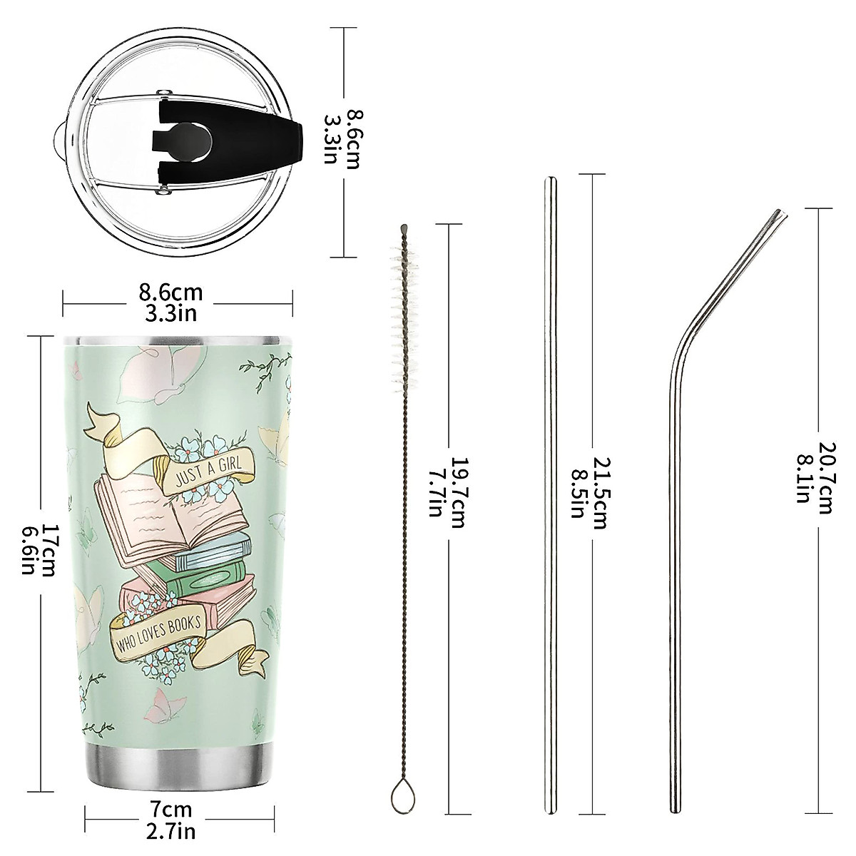 Bad Bananas Book Lovers Gifts - 20oz Stainless Steel Tumbler - Just A Girl Who Loves Books - Gifts For Readers Mom, Sisters, Wife, Best Friends