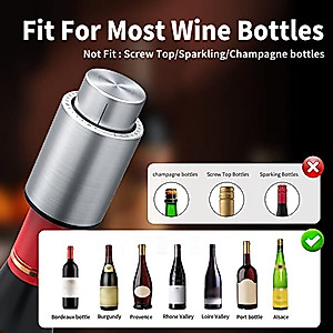 Wine Bottle Stoppers，2-in-1 Vacuum Wine Stopper，Stainless Steel Wine Savers, Reusable Wine Preserver, Vacuum Pump Corks Keep Wine Really Fresh, Best Gift Accessories,Hanlomele(1 Pack) (Silver)