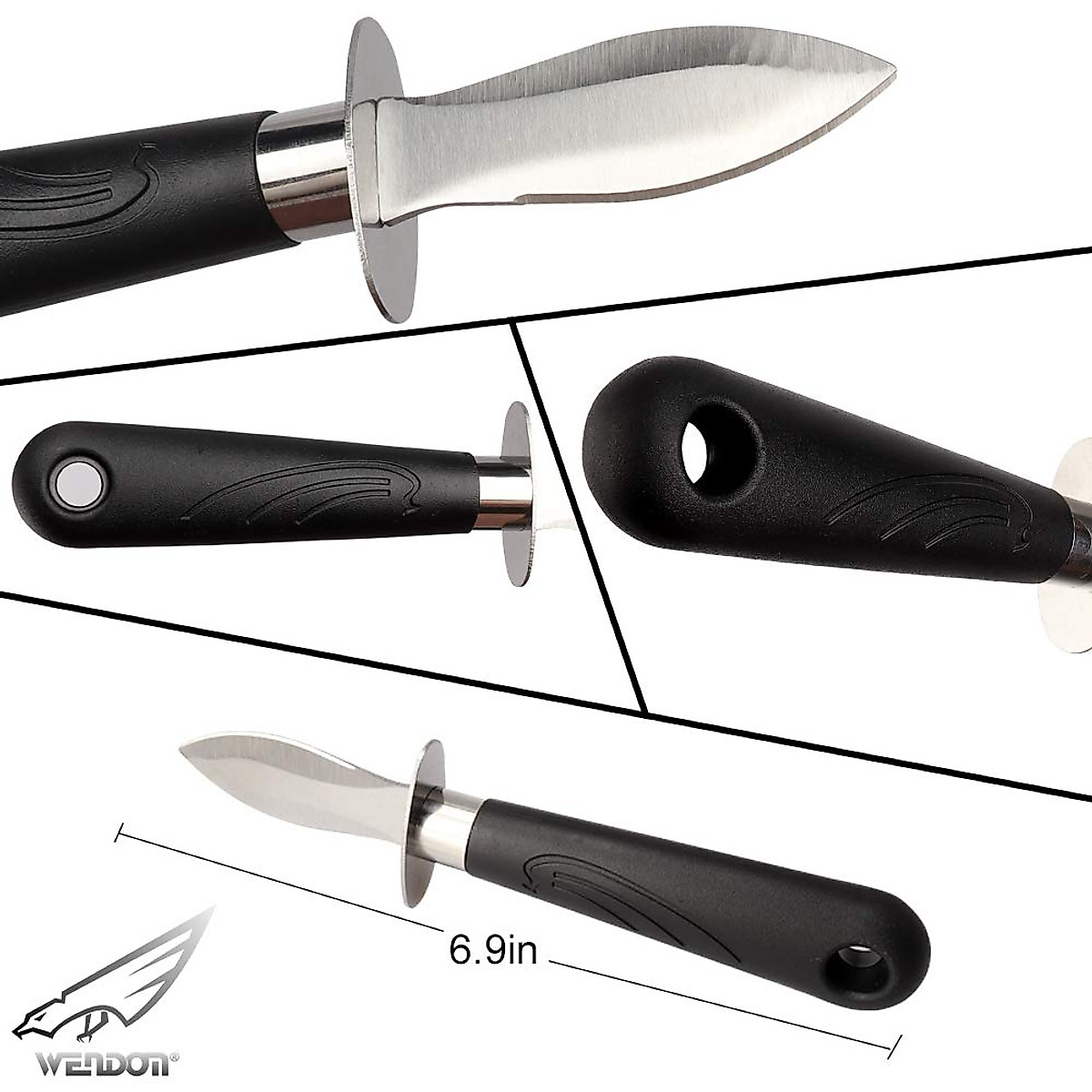 WENDOM Oyster Shucking Knife and Gloves Set Oyster Knife Shucker 4pcs Opener with Cut Resistant Gloves Level 5 Protection Seafood Tools Kit Black