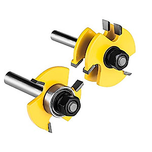KOWOOD Tongue and Groove Set of 2 Pieces 1/2 Inch Shank Router Bit Set 3 Teeth Adjustable T Shape Wood Milling Cutter