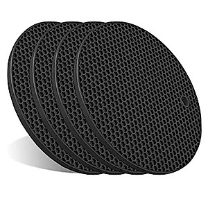 4 Pcs Trivets for Hot Dishes, Kitchen Heat Resistant Silicone Trivet, Extra Thick, Large, Non Slip (1. Black)