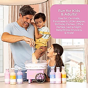 Nostalgia Cotton Candy Machine - Retro Cotton Candy Machine for Kids with 2 Reusable Cones, 1 Sugar Scoop, and 1 Extractor Head – Pink