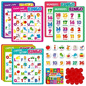 SpriteGru Alphabet Bingo Game, Uppercase/Lowercase/Number Bingo Game ABC and 123 Bingo Board Game for Kindergarten and Preschool Kids 4-8, Perfect for Classroom & at Home