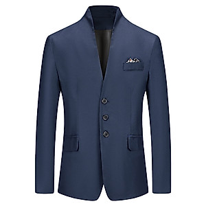 Men's Casual Slim Fit Blazer 3 Buttons Stand Collar Business Sports Coats Lightweight Single Breasted Prom Jacket (Dark Blue,X-Large)