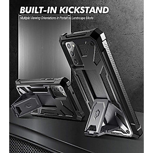 Poetic Spartan Series for Samsung Galaxy Note 20 Case, Full-Body Rugged Dual-Layer Metallic Color Accent with Premium Leather Texture Shockproof Protective Cover with Kickstand, Gun Metal