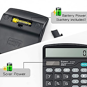 Comix Desktop Calculator 12 Digit with Large LCD Display and Big Button, 12 Digits Baisc Calculator, Solar Battery Dual Powered, for Office Home School C-1832 (Black)