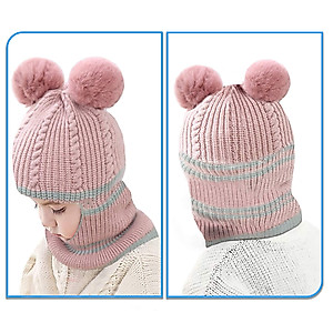 Kids Winter Hat Scarf Mitten Set, Unisex Infant Toddler Baby Girls Hat Scarf 2-5T (Pink)