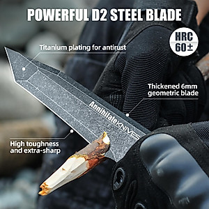 ZUNE LOTOO Tactical Survival Knife Fixed Blade Knife with Sheath D2 Steel G10 Handle Outdoor Tactical Knives for Men Camping Hiking Hunting Knife