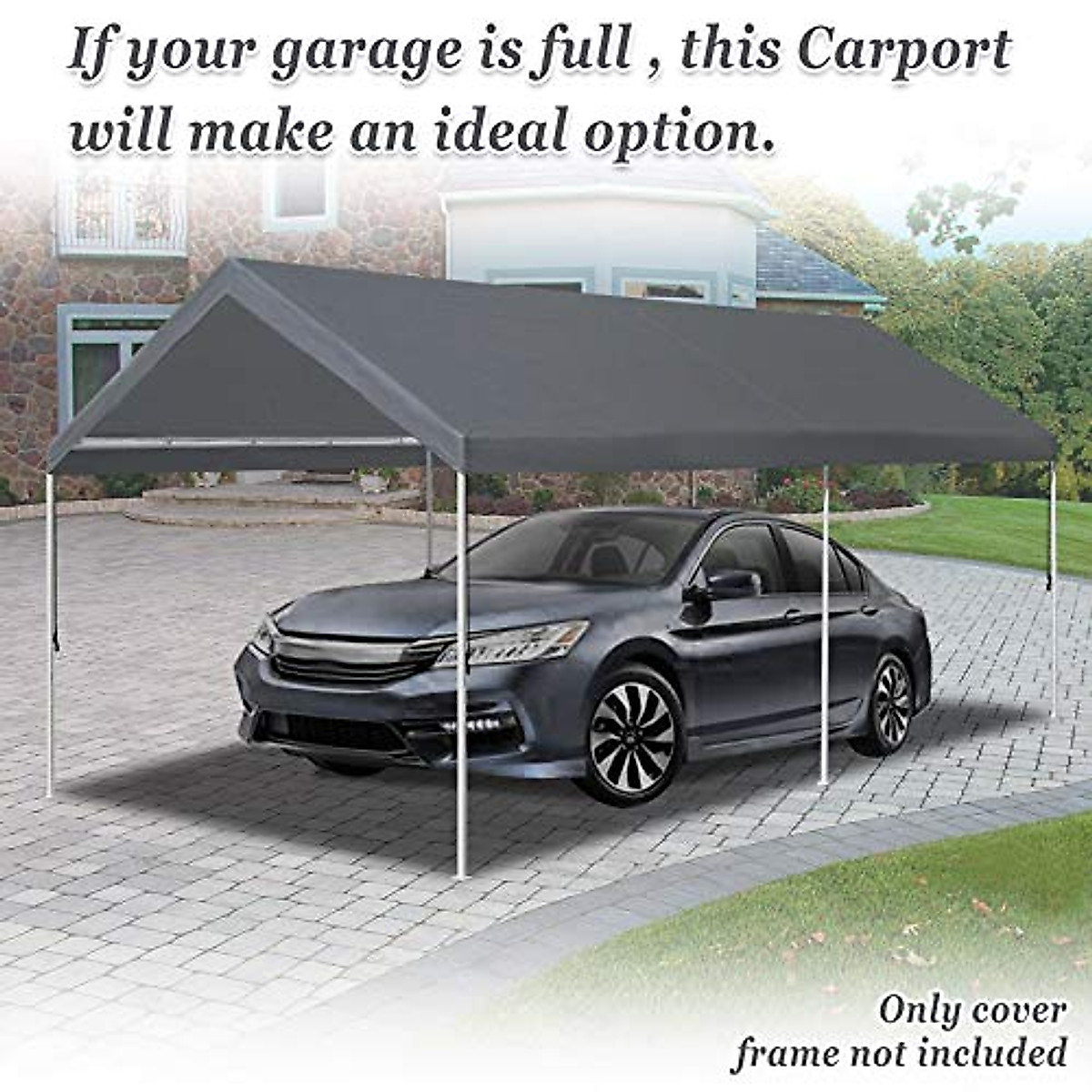 Strong Camel 10'x20' Carport Replacement Canopy Cover for Tent Top Garage Shelter Cover w Ball Bungees (Only Cover, Frame is not Included) (with Edge, Grey)