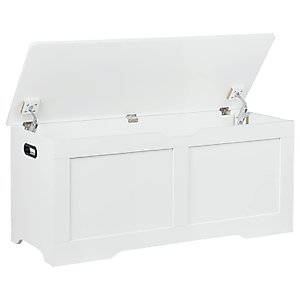 Timberer 39.4" Storage Chest, Wooden Storage Bench, Lift Top Toy Chest with 2 Safety Hinges, Large Toy Box, Entryway Bench for Living Room, Bedroom, White