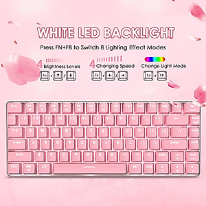 FELICON Pink Mechaincal Gaming Keyboard and Mouse Pad Combo Blue Switches USB Wired White Backlit Compact 82 Keys Anti-ghosting,Compatible with Windows PC Laptop Mac Game Office