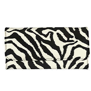 FUSURIRE Zebra Animal Print Trifold Wallets for Women Long Zip Around Clutch Wallet Portable Credit Card Holder Large Capicity Purse for Girls Ladies, White and Black