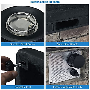 S AFSTAR Propane Firebowl Column, 40,000 BTU Outdoor Gas Fire Pit Realistic Look Firepit Heater w/Adjustable Feet, Free Lava Rocks & Rain-Cover, Propane Fire Pit Table for Outside (Natural Stone)