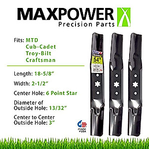 Maxpower 561557B 3 Blade Set for Many, Craftsman Mowers for 54" Cut MTD/Cub Cadet/Troy-Bilt Replaces 942-05056a, 742-05056