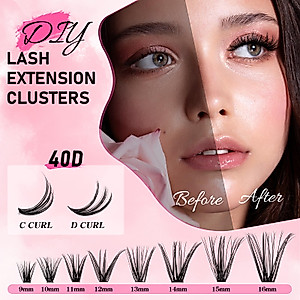 Individual Lashes 320 PCS, Crislashes Lash Clusters 30D+40D Mixed D Curl 9-16mm 16Rows Reusable Cluster Lashes Individual Soft and Lightweight DIY Lash Extension Self Application (30+40-D-Mix9-16mm)