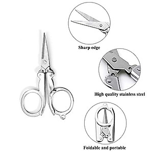 QUMENEY 4PCS Folding Scissors Portable Stainless Steel Scissors, Mini Foldable Travel Pocket Cutter, Small Compact Paper String Craft Scissors Cutter for Crafting, Camping, Emergency, Survival