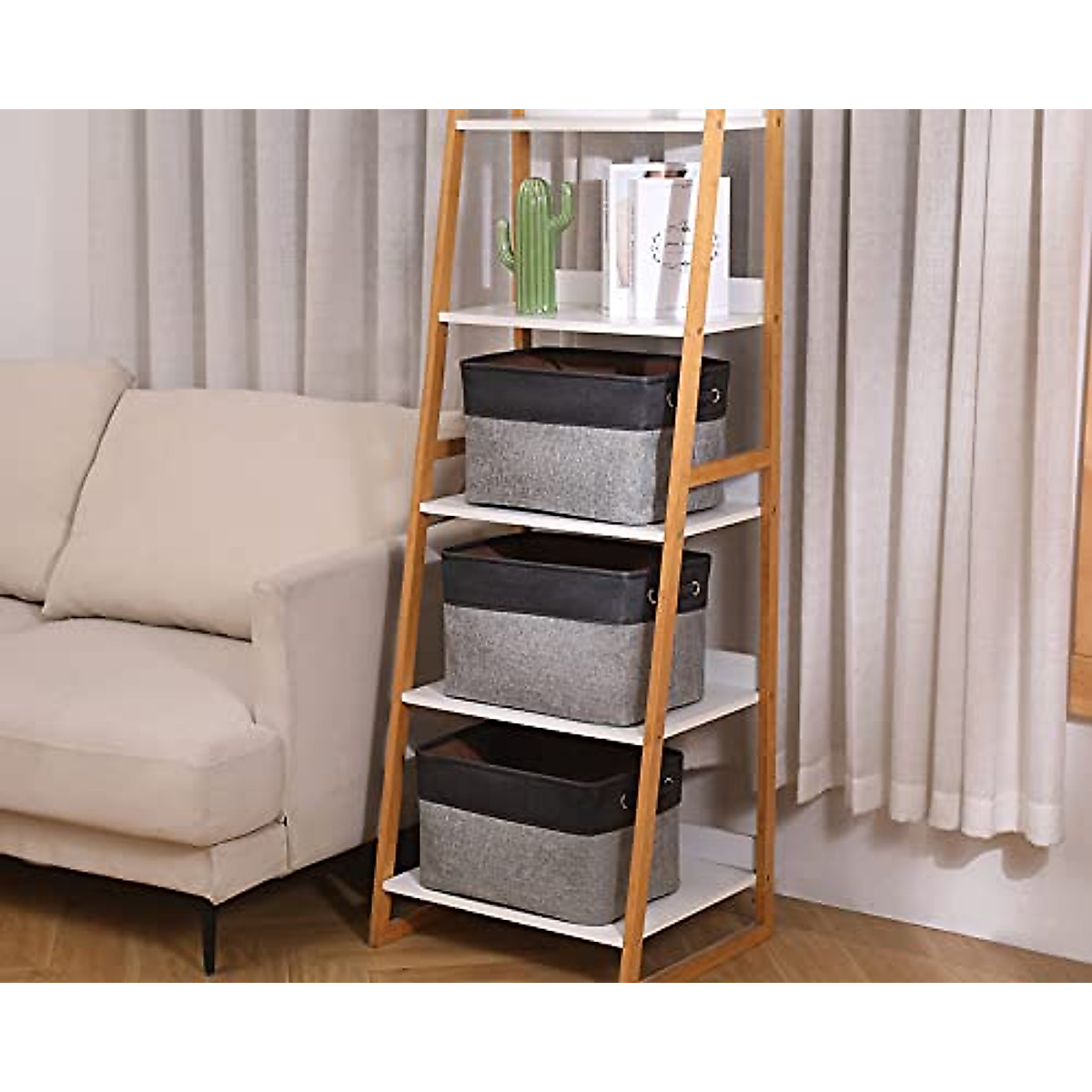 MAQIAO 3 Pack Collapsible Storage Bin Foldable Canvas Fabric Storage Basket Cube Box, Sturdy Organizer with Handles for Home, Office, Nursery, Closet Shelves (Black and Grey)