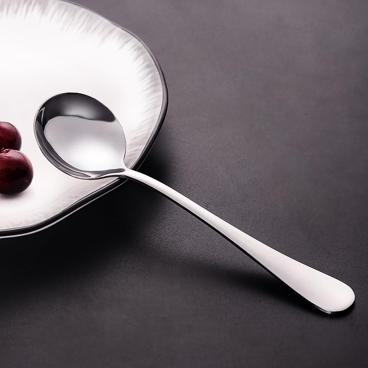 Foamia Soup Spoons, 12-Pack Stainless Steel Spoons Silverware Round Cereal Spoon Dinner Spoons Tablespoons Set for Bouillon Dessert Ice Cream Kitchen Cooking Flatware