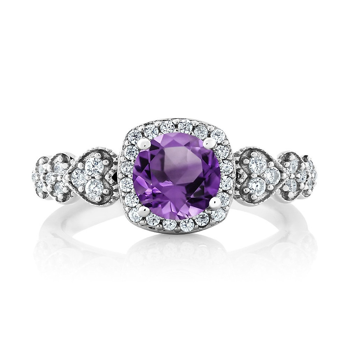 Gem Stone King 925 Sterling Silver Purple Amethyst Gemstone Birthstone Engagement Ring For Women (1.02 Cttw, Round 6MM, Gemstone Birthstone, Available In Size 5, 6, 7, 8, 9)