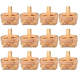 YARDWE 12pcs Mini Bamboo Woven Basket Miniature Flower Basket Dollhouse Picnic Basket Tiny Party Favor Container Farmhouse Decor for Fairy Garden Micro Landscape