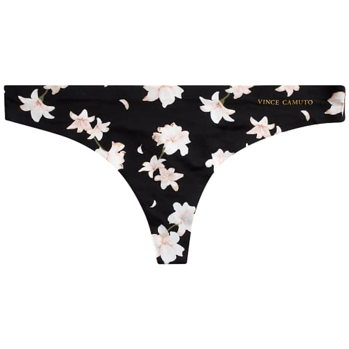 Vince Camuto Women's Underwear - 5 Pack Seamless Thong Panties (S-XL), Size Small, Black Floral/Ballet/Tan/Chai/Black
