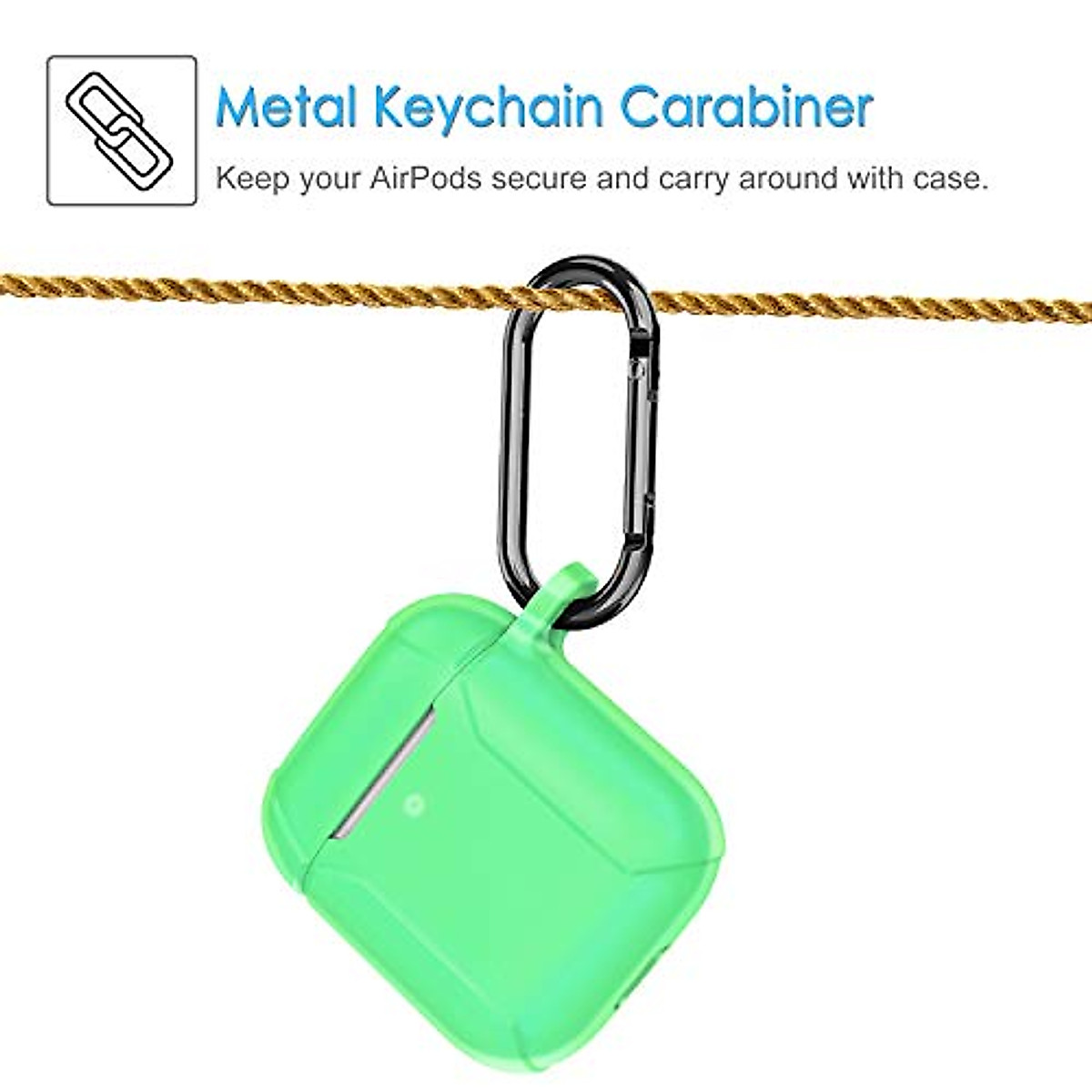 Fintie Case for AirPods 2 & 1, Premium Silicone Shockproof Protective Cover Skin with Keychain [Front LED Visible] Compatible with AirPods 1 and 2 Charging Case, Green-Glow in The Dark