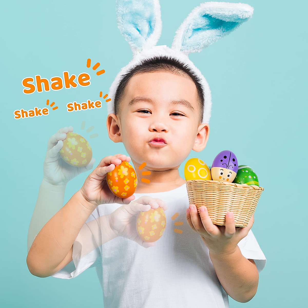 JOYIN 18 PCS Easter Wooden Percussion Musical Egg Maracas Egg Shakers for Party Favors, Easter Egg Hunt, Easter Egg Maracas, Musical Instrument Props, Basket Stuffers Fillers