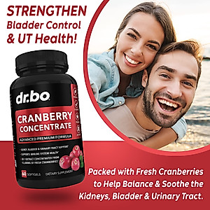 Cranberry Concentrate Pills Supplement Vitamins - UTI Supplements for Women & Men for Urinary Tract Health & Bladder Control Strength - Vitamin C & Cranberries Extract - Kidney Cleanse Detox Capsules