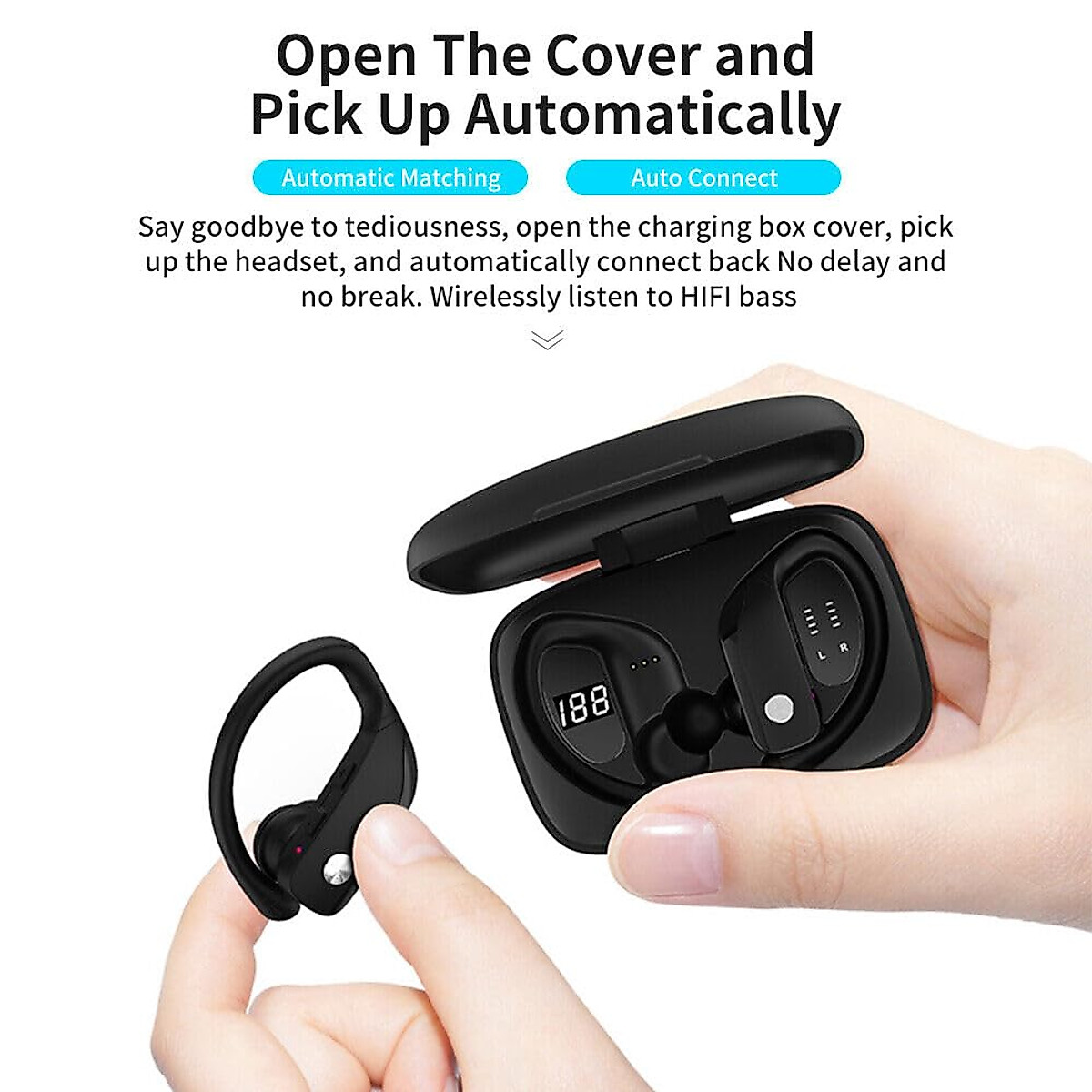FK Trading Wireless Earbuds for iPad Pro 12.9 (2022) Bluetooth Headphones 48hrs Play Back Sport Earphones with LED Display Over-Ear Buds with Earhooks Built-in Mic