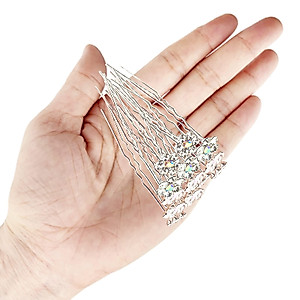 BETITETO Rhinestone Flower Hair Pins, 40 Pcs U-Shaped Crystal Party Wedding Bridal Hair Accessories for Women Girls (White)