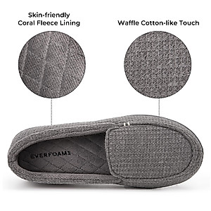 EverFoams Women's Lightweight Indoor Outdoor Memory Foam House Shoes, Comfy Breathable Waffle Knitted Moccasins Loafer Slippers Grey, 7 US