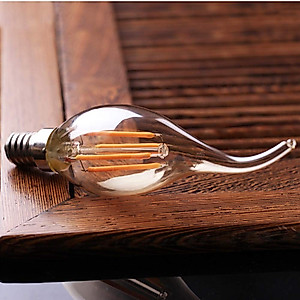 MaoTopCom 6-Pack E14 4W C35 Dimmable LED Filament Bulb, 2200K Warm White 400LM Edison Candle Flame Shape Bent Tip Light Bulb, C35 Amber Glass Globe Cover, 40 Watt Equivalent, AC 110V