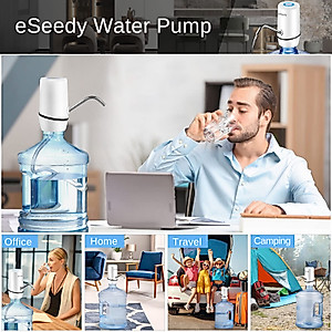 Water Pump for 5 Gallon Bottle, USB Charging Automatic Water Dispenser with Rechargeable Battery, Portable Electric Drinking Water Jug Pump for Home, Kitchen, Living Room, Office, Camping - White