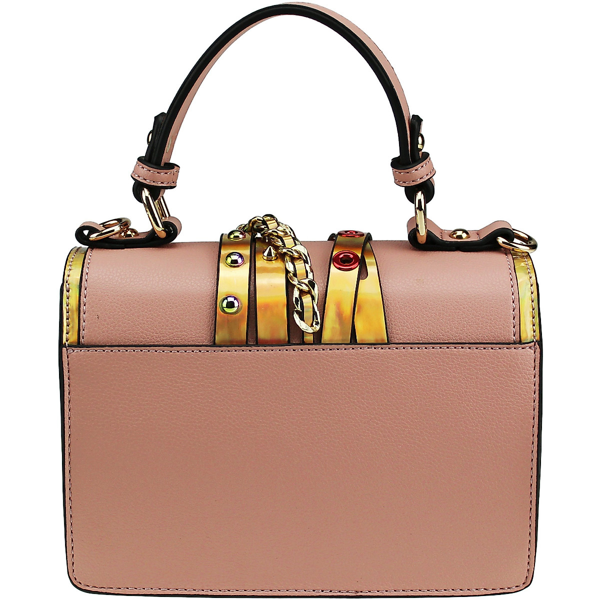 B BRENTANO Vegan Medium Crossbody Top Handle Purse with Metallic Trim (Blush Pink)