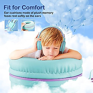 Kids Headphones with Mic, On-Ear Kids Headset Stereo, Volume Limited 91dB, Share Port, Foldable Adjustable 3.5mm Jack Kid Headphones for Boys Girls Toddler School Laptop Travel Tablet, Blue & Green